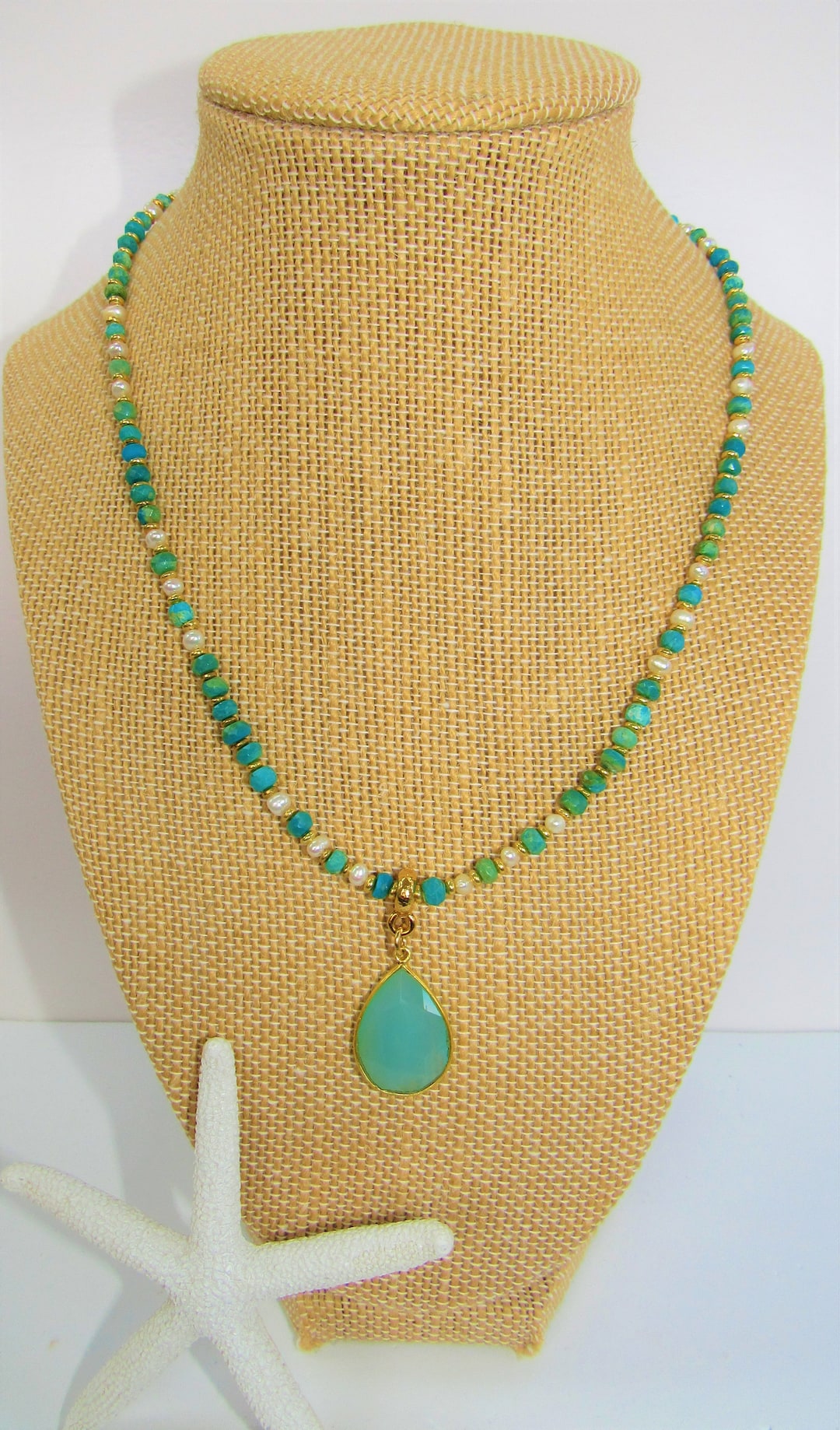 Peruvian Opalina & Pearl Necklace, Seafoam Green Chalcedony Pendant - Etsy
