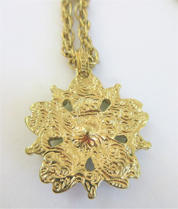 1928 Vintage Green Crystal Flower Medallion Pendant N… - Gem