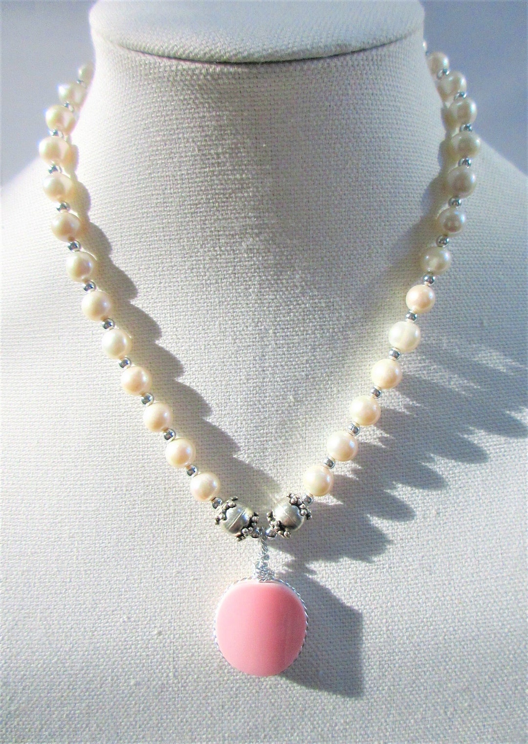 Conch Shell Pendant,genuine White Pearls,pink Conch Necklace,white ...
