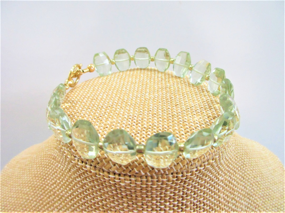 Prasiolite Bracelet,green Amethyst,faceted Gemstone Bracelet,horizontal ...