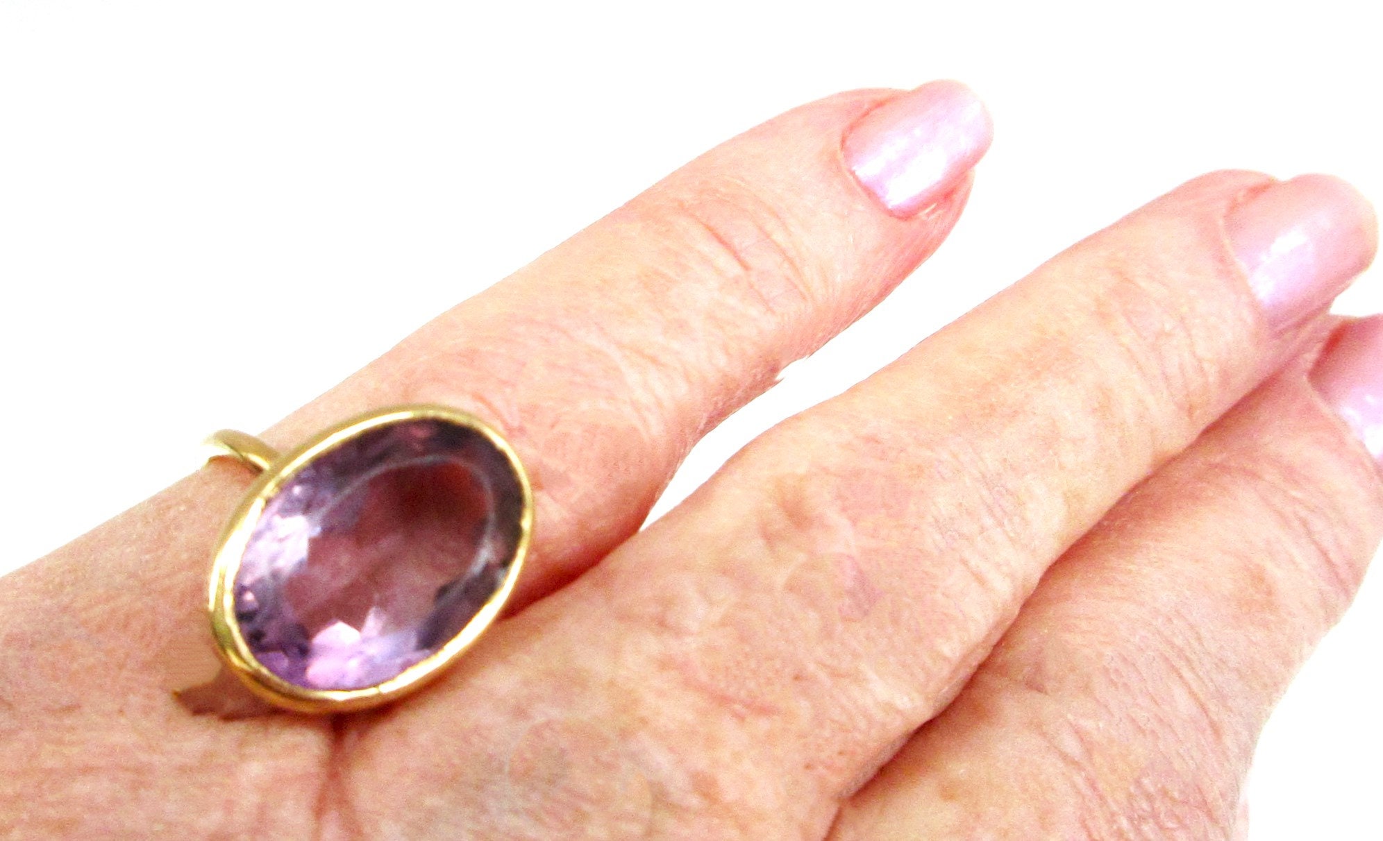 Size 5 Vintage Oval Faceted Amethyst 14K Solid Gold Ring,genuine ...