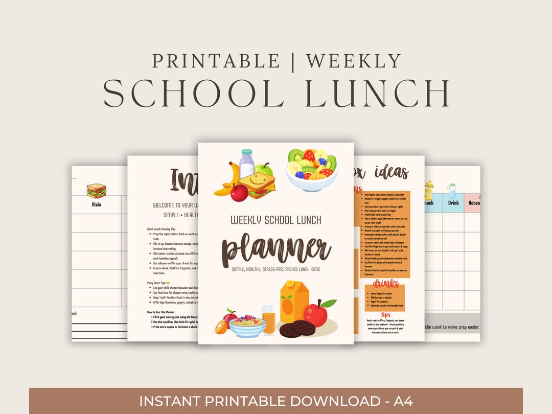 Weekly School Lunch Planner Printable: Kids Meal Organizer (PDF ...