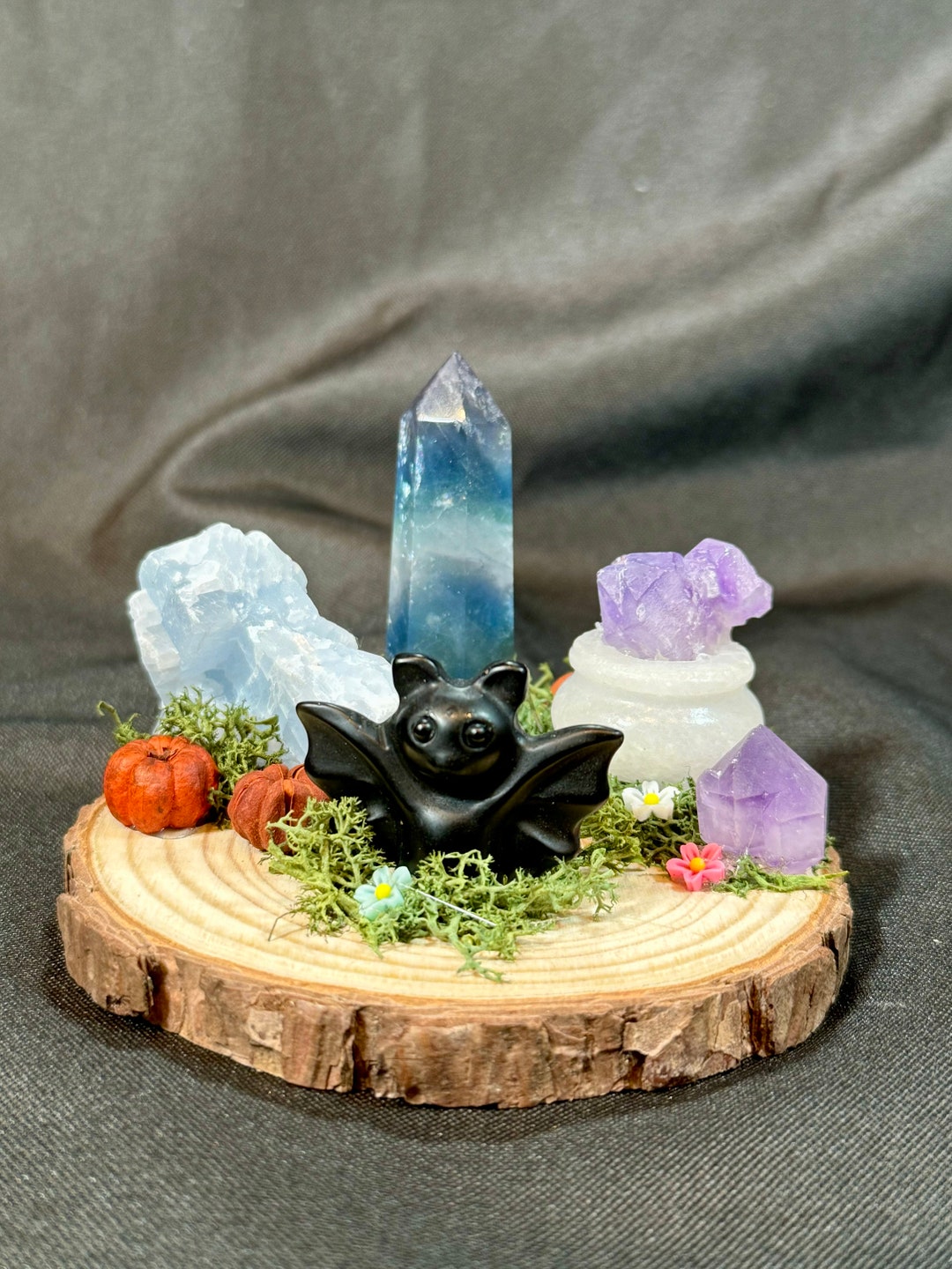 Halloween Crystal Obsidian Bat Scene - Etsy