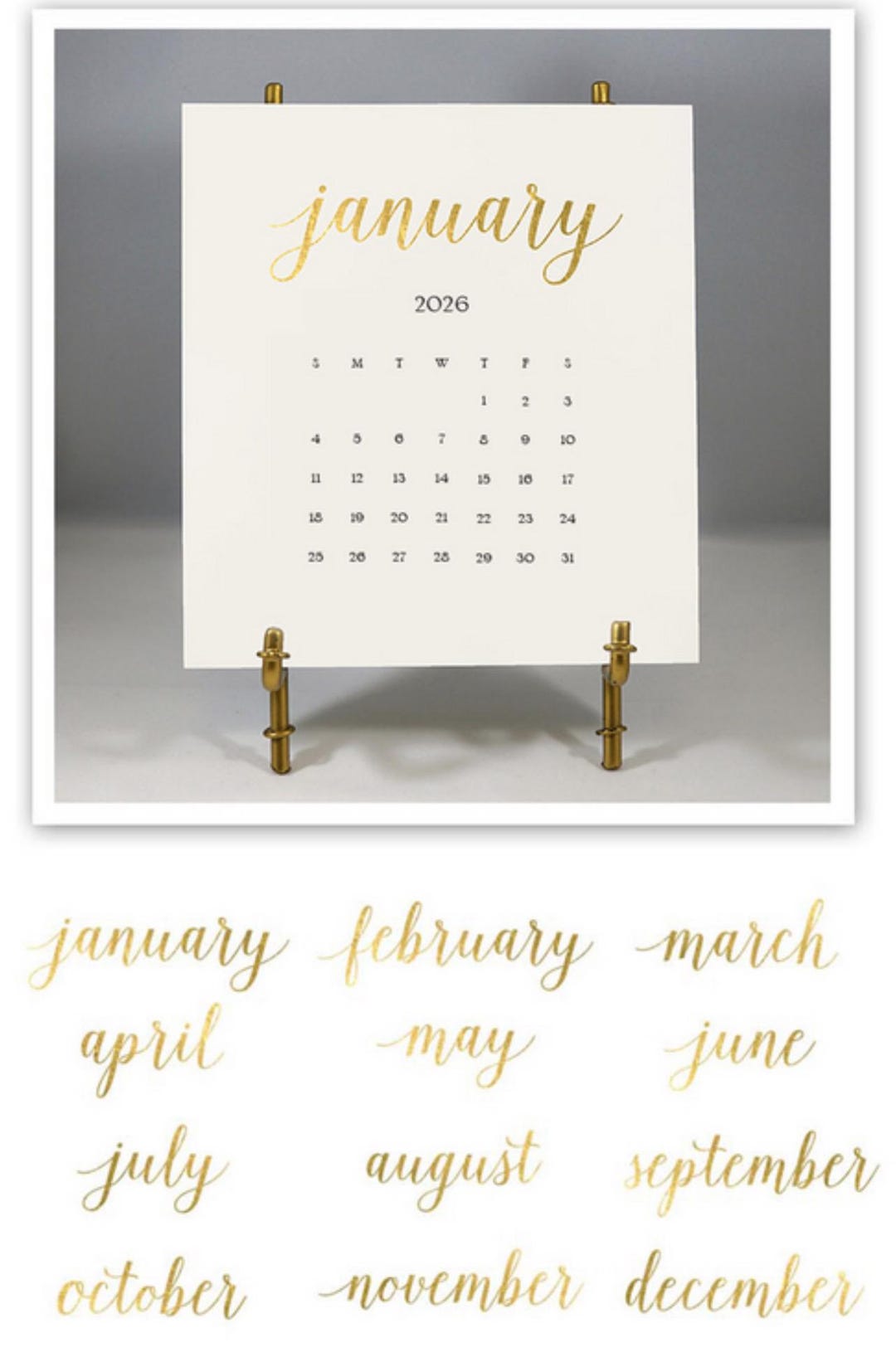 Solid Cream 2026 Foil Pressed Desk Calendar, Christmas Gift - Etsy