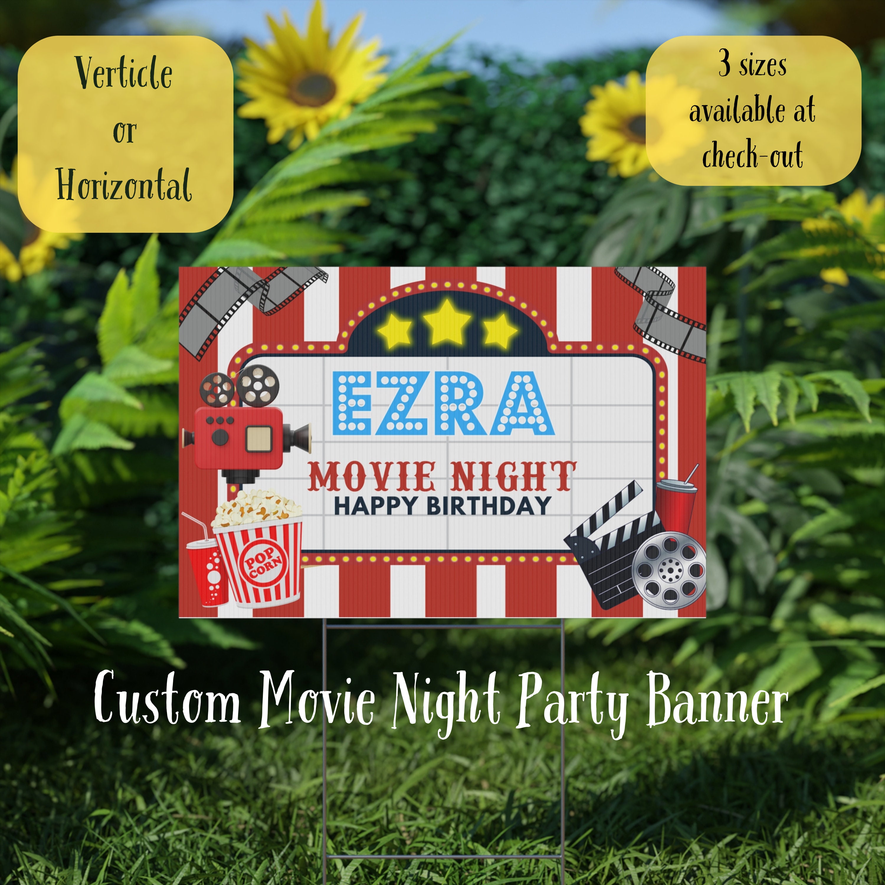 Movie Night Yard Sign | Custom Movie Theme Party Decoration | Durable ...