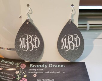 Faux Leather Monogrammed Earrings Personalized With Your - Etsy