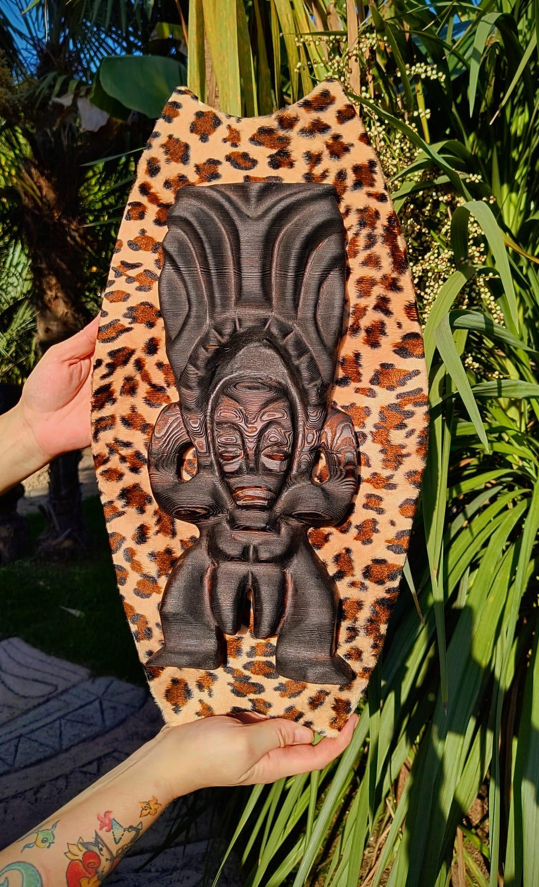Tiki Cannibal Eater on Leopard Fabric Shield. Unique Piece by Paul Tiki ...