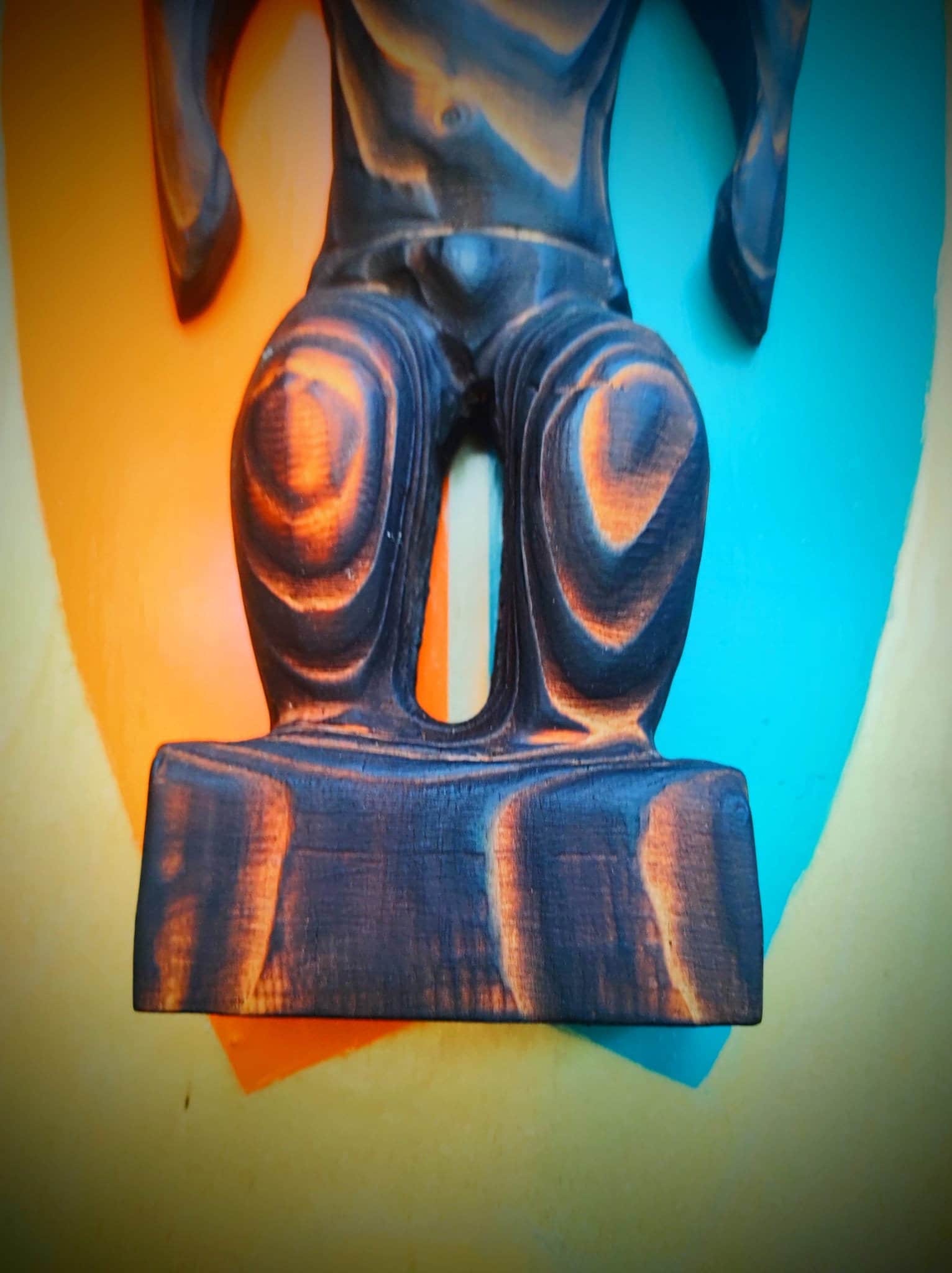 Tiki Nukuoro in Mid Century Modern Frame. Background on Birch Wood in ...