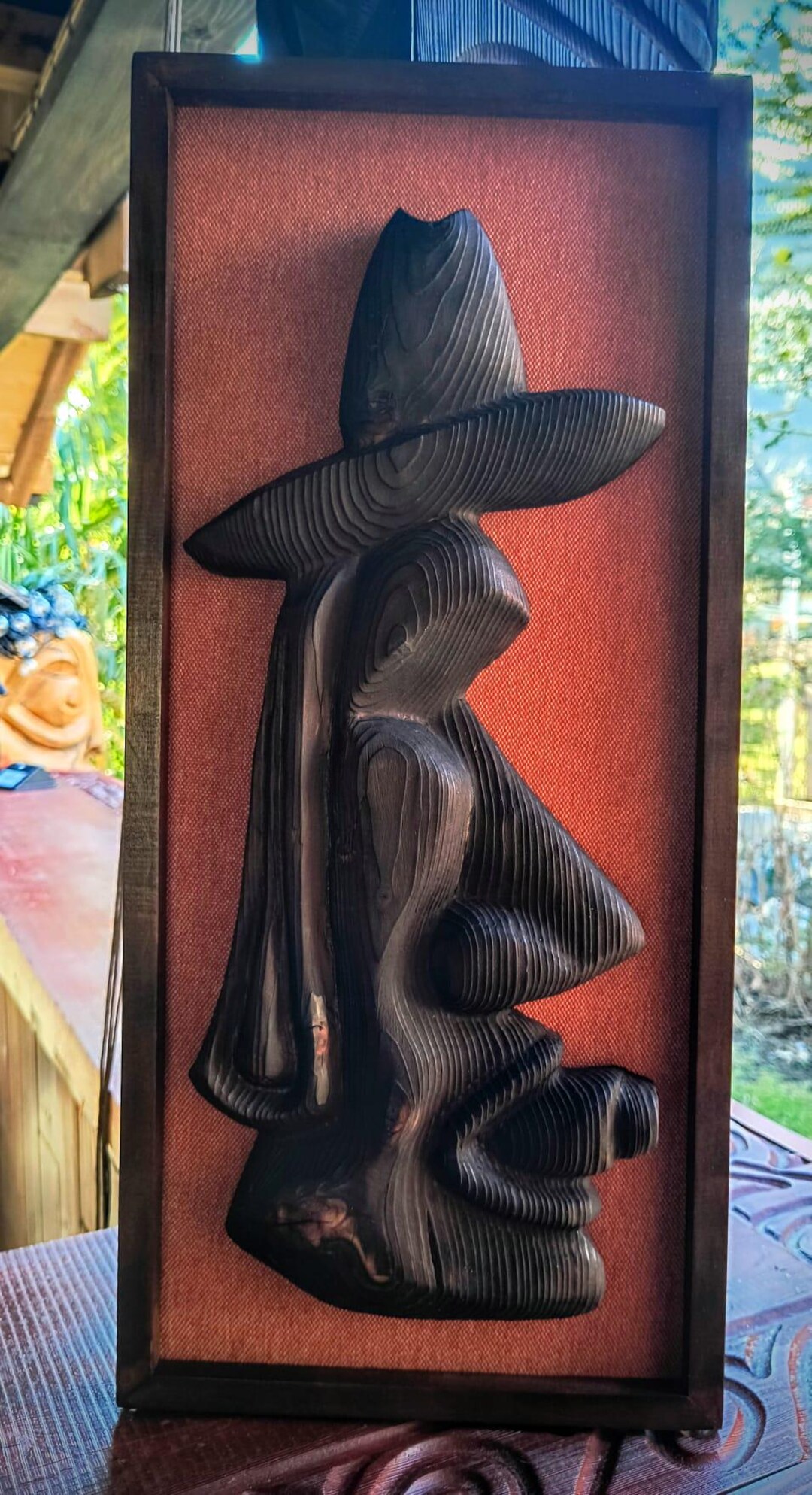 Tiki Moai With Cigar and Hat in Mcm Style With Orange Fabric Background ...