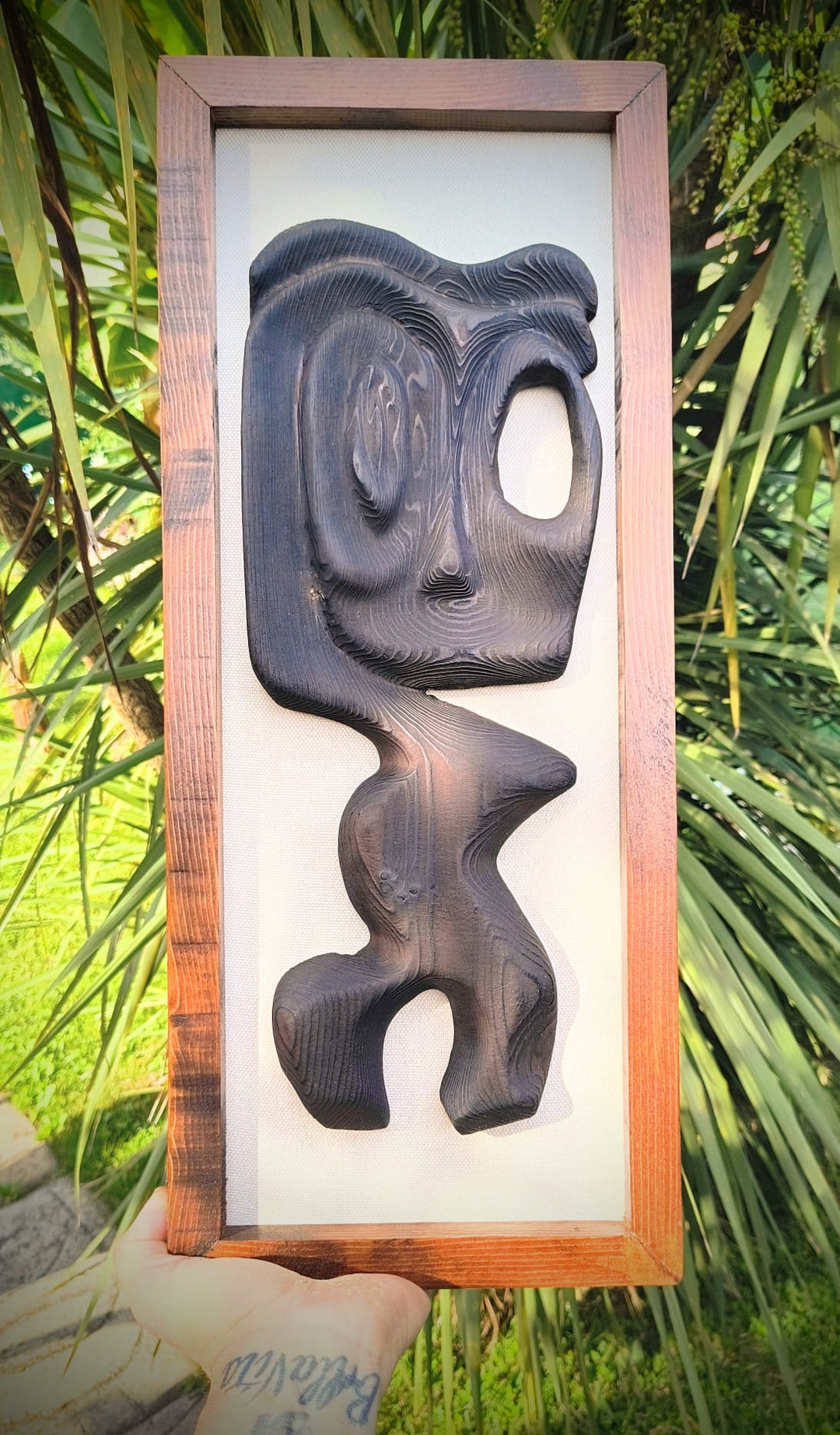 Modern Tiki in Frame With MCM Style Fabric Background. Unique Piece by ...