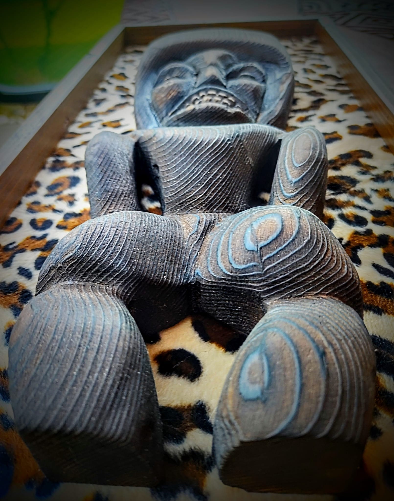 Vintage Tiki in Frame With Leopard Background. Unique Piece by Paul ...