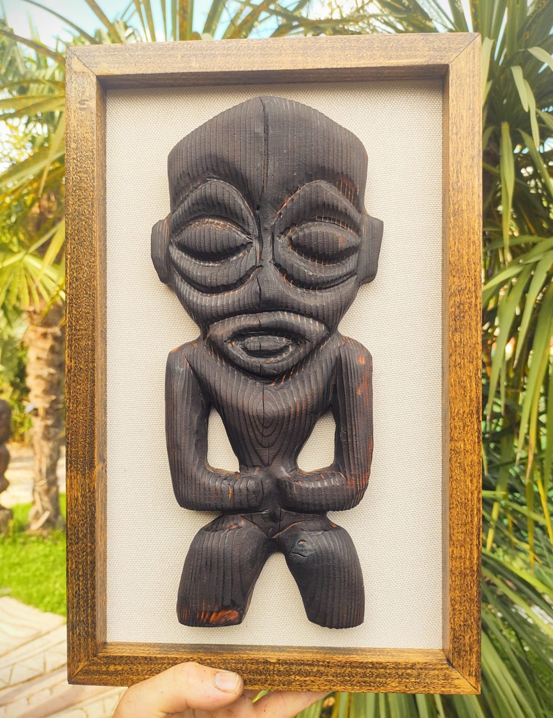 Tiki Tangaroa in Frame With MCM Style Fabric Background. Unique Piece ...