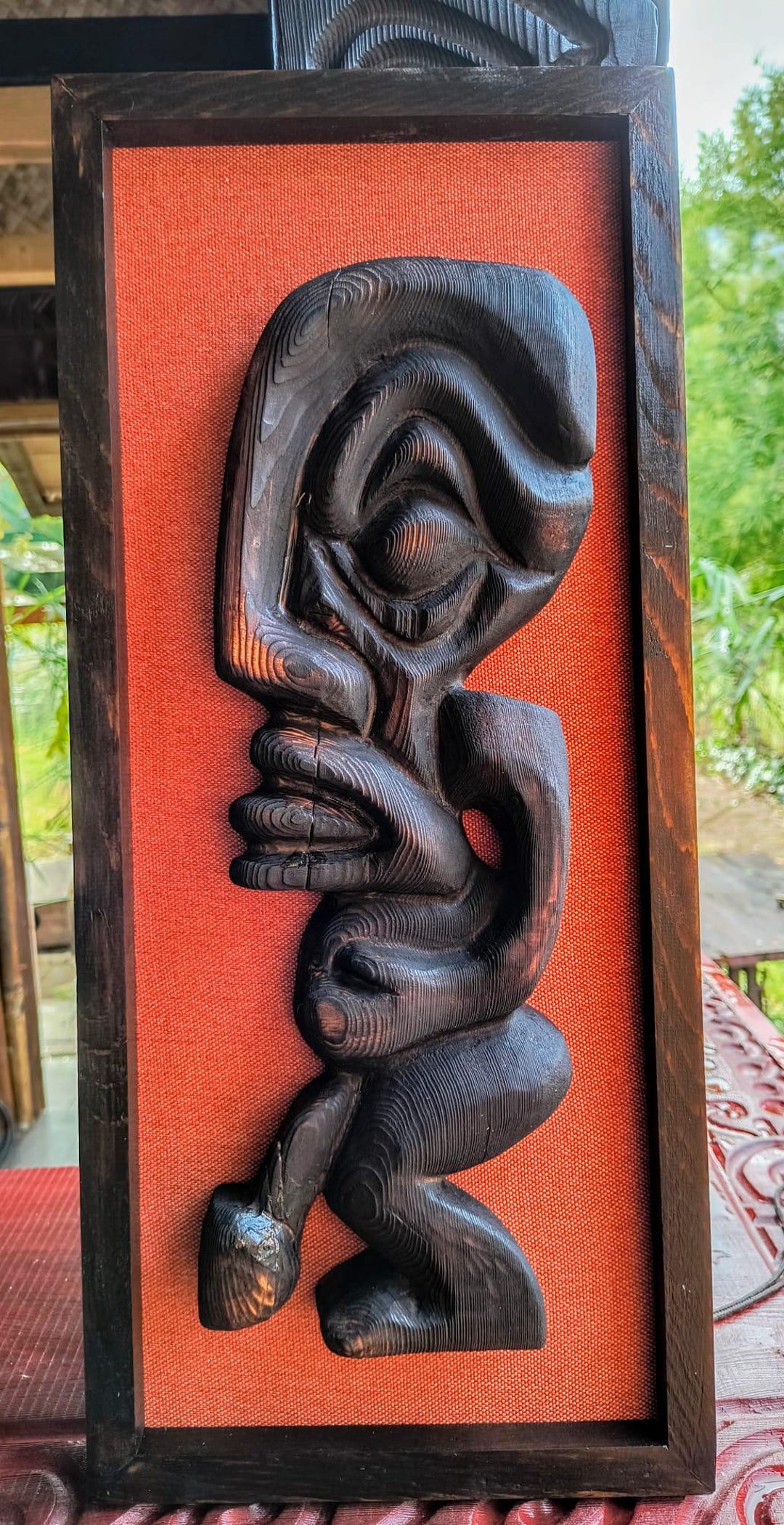 Tangaroa Fertility. Tiki Sculpture on a Mcm-style Frame With an Orange ...