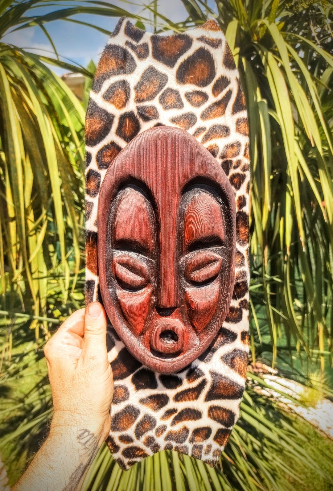 Tiki Mask in African Style Giraffe Shield. Larch Wood. Unique Piece by ...
