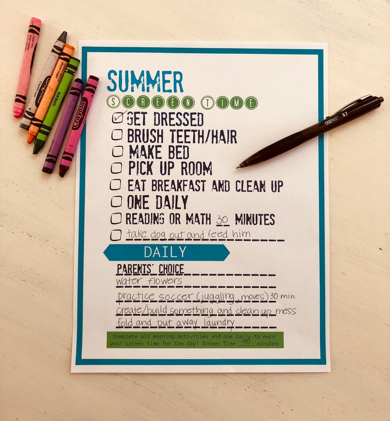 Summer Screen Time Chart Instant Download - Etsy