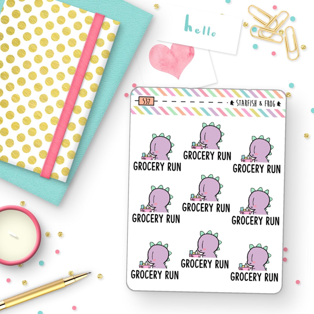 Grocery Run Dino Script Combo Planner Stickers SKU 537 - Etsy