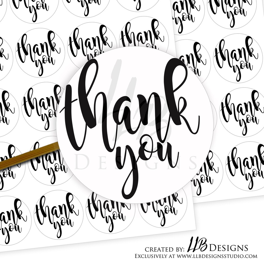 Thank You Round Sticker | Packaging Stickers | Black & White Sticker ...