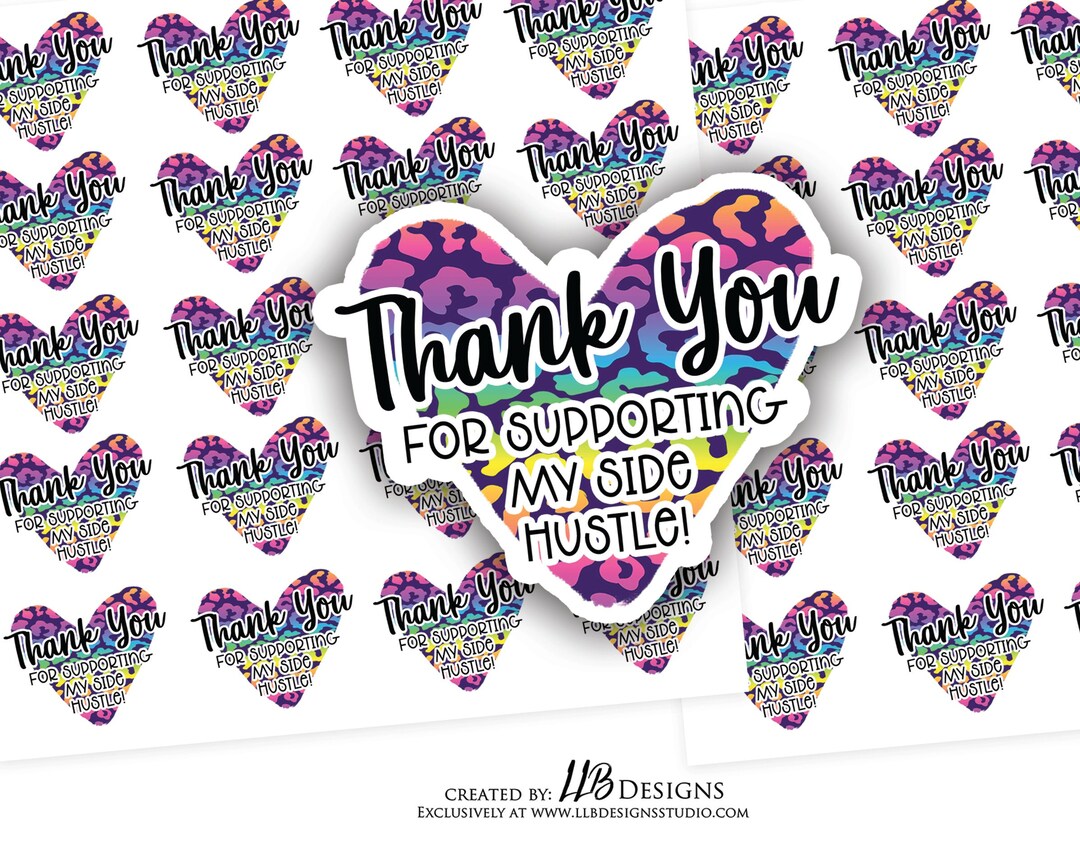 Neon Heart Thank You Side Hustle Packaging Stickers - Etsy