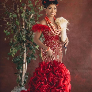 Couples Wedding Outfit, Igbo Traditional Marriage Attire, Bride Mermaid Gown, Couple Anniversary ...