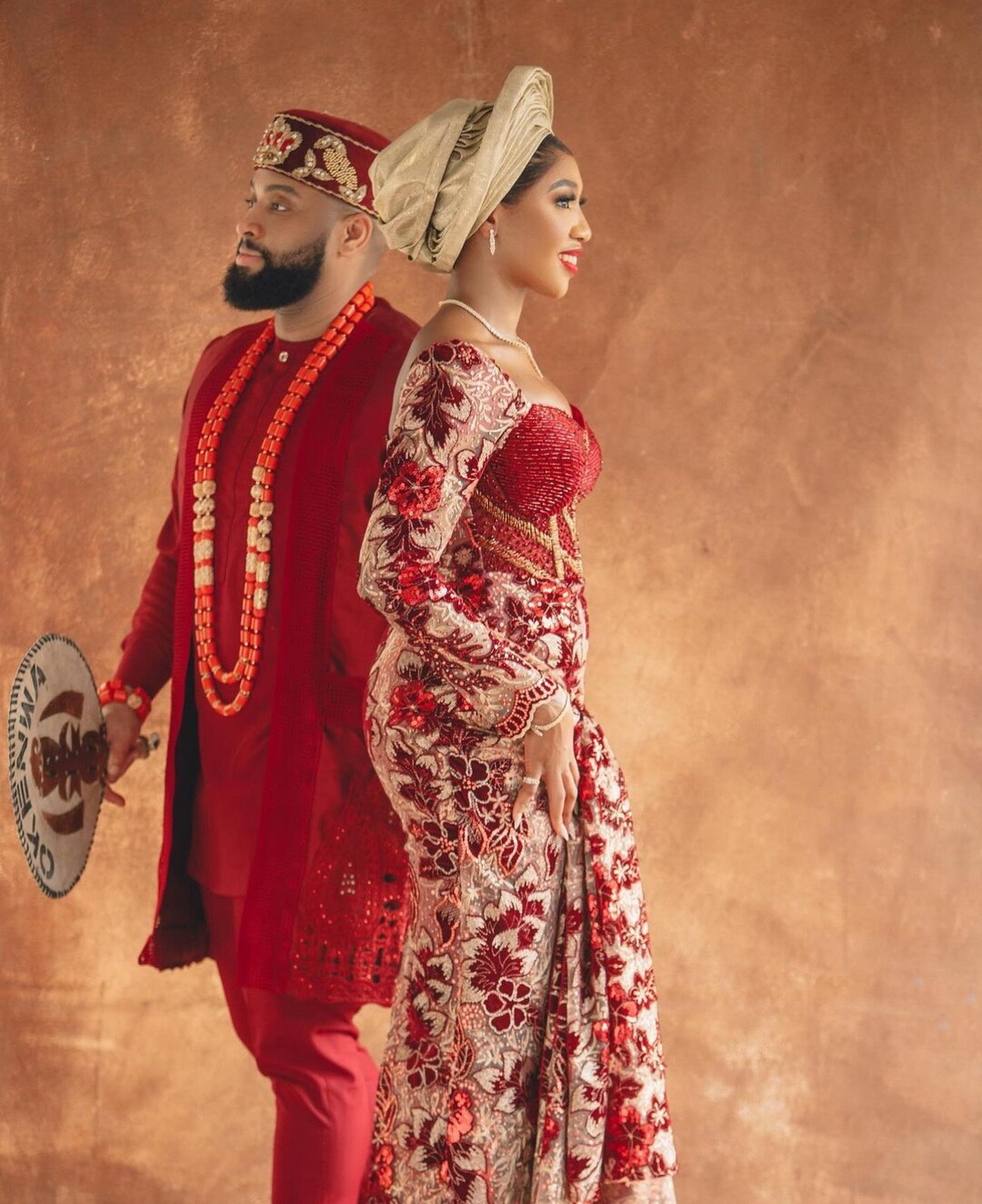 Couples Wedding Outfit, Igbo Traditional Marriage Attire, Bride Lace Dress, Couple Anniversary ...