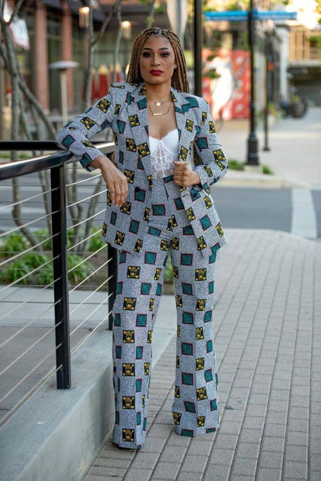 African 2 Piece Set Ankara Tailored Suit Ankara Wide Leg Pants