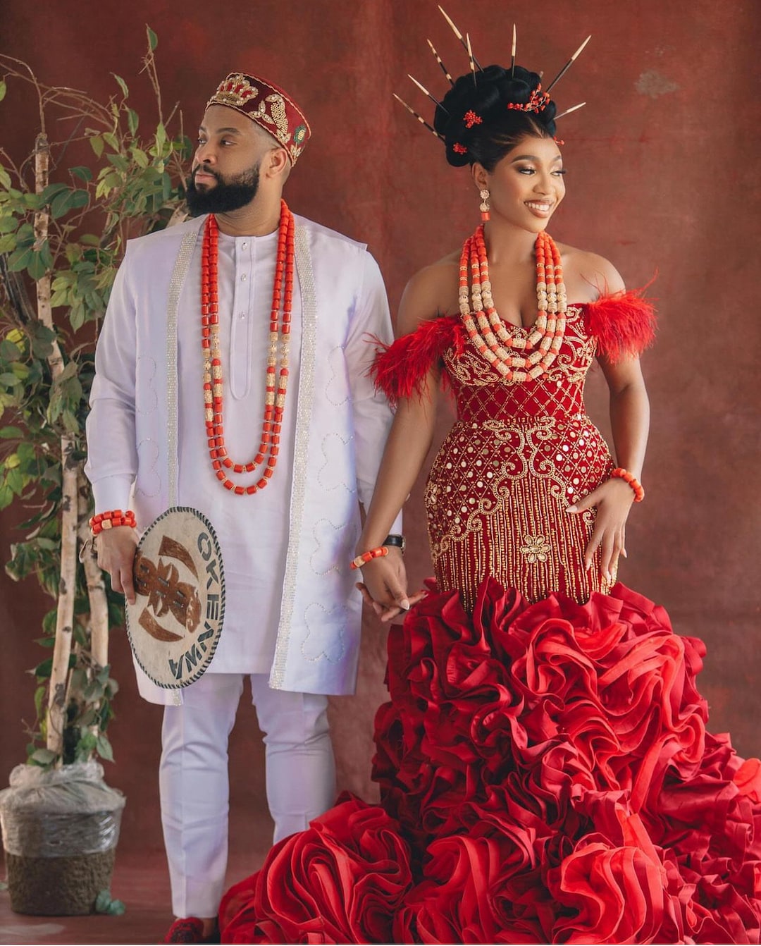 Couples Wedding Outfit, Igbo Traditional Marriage Attire, Bride Mermaid Gown, Couple Anniversary ...
