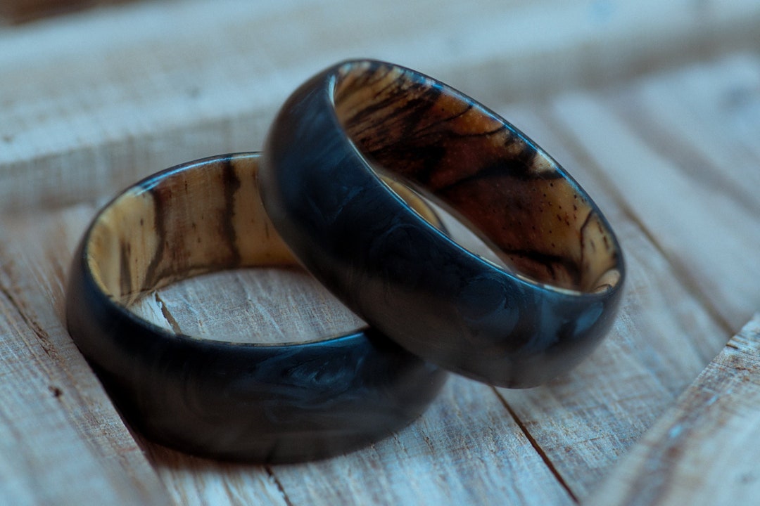 Spalted Tamarind Wood and Forged Carbon Fiber Ring Handmade - Etsy