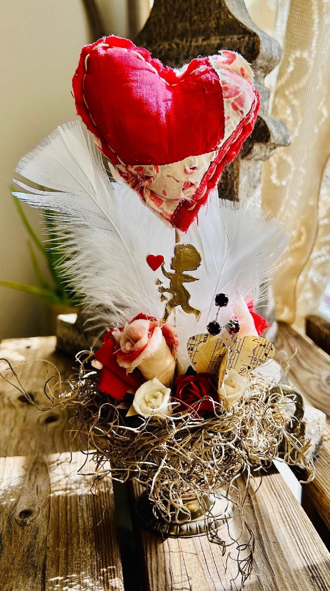 Handmade Antique Quilt Heart Table Topper-vintage Cupid-valentine's Day ...