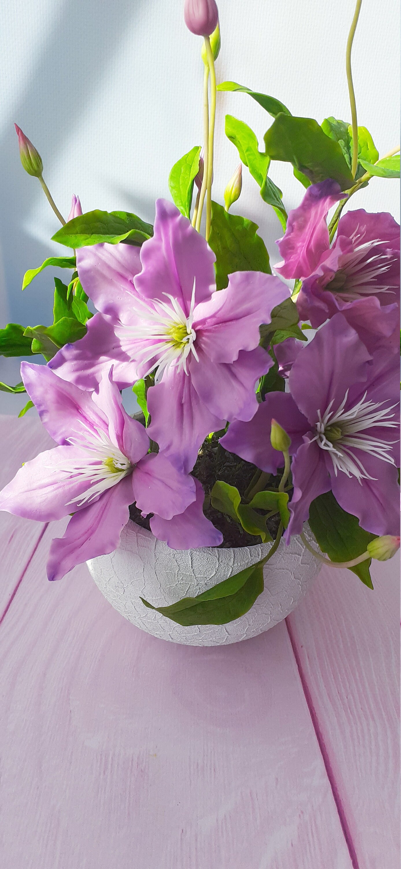 Clematis in the pot-Polymer clay flower-Cold porcelain | Etsy