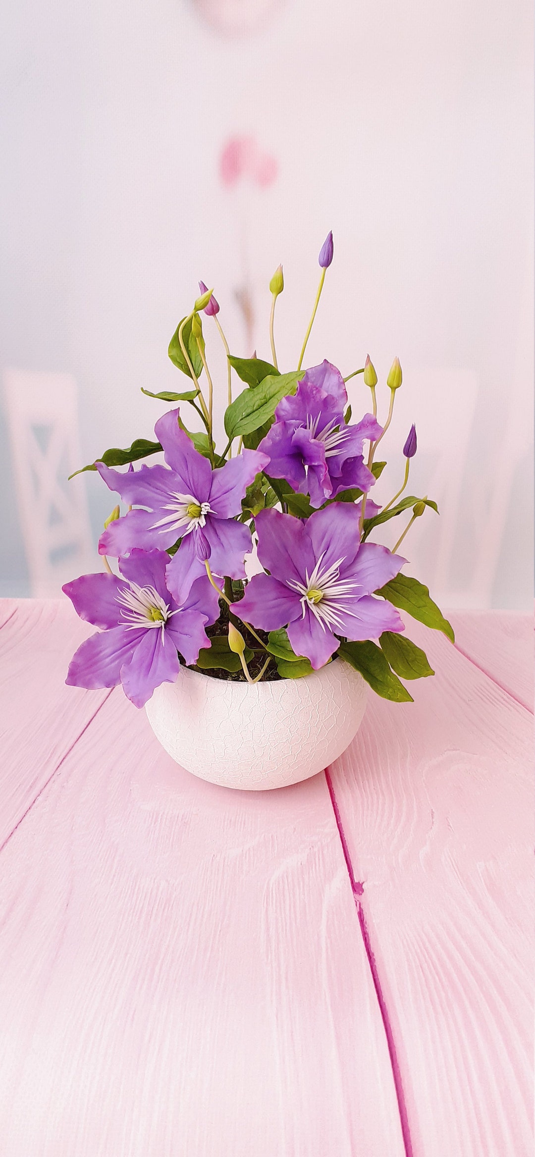 Clematis in the Pot Polymer Clay Flower-cold Porcelain Flower-realistic ...