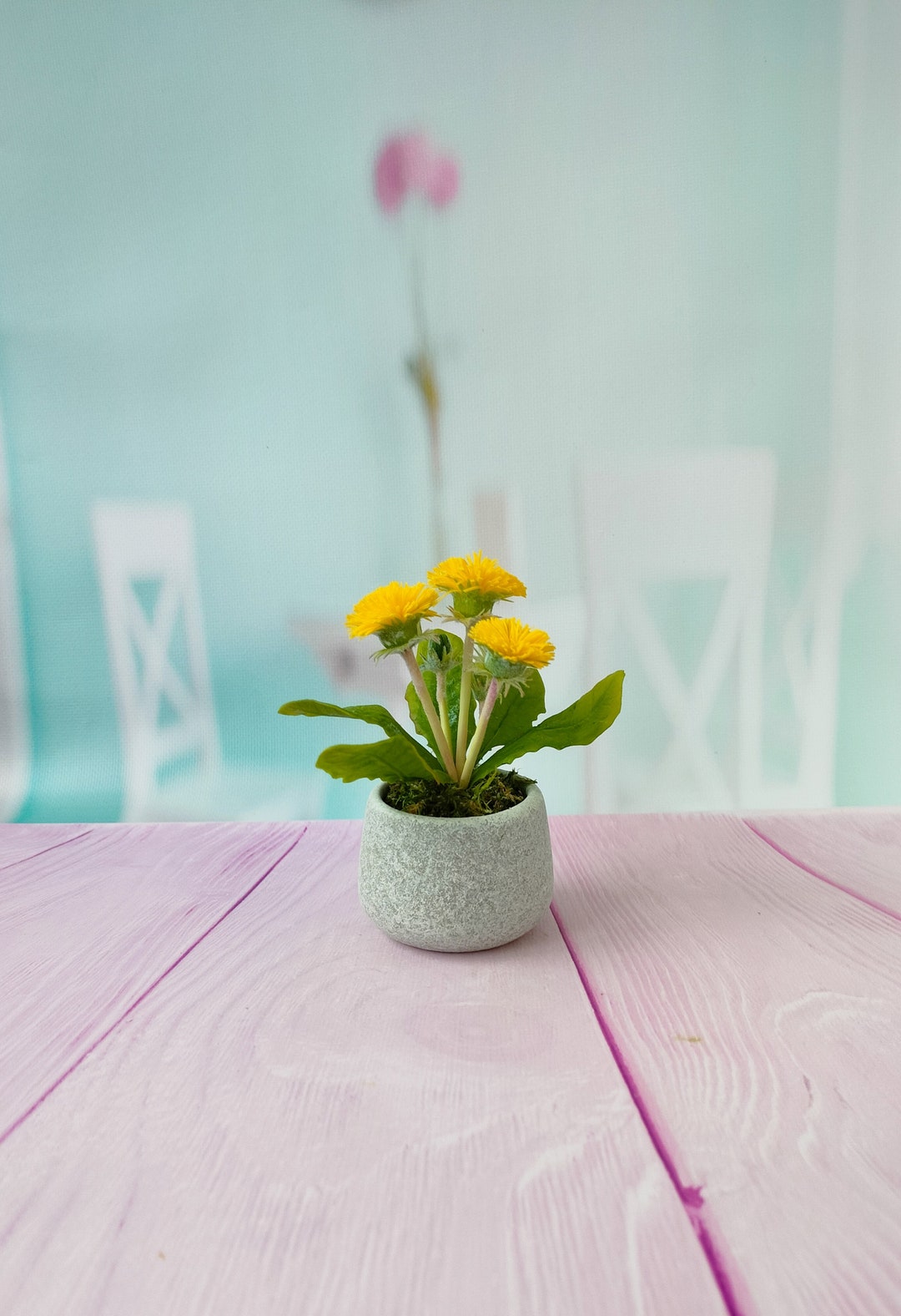 Handmade Clay Realistic Flowers in the Pot-composition of Dandelions ...