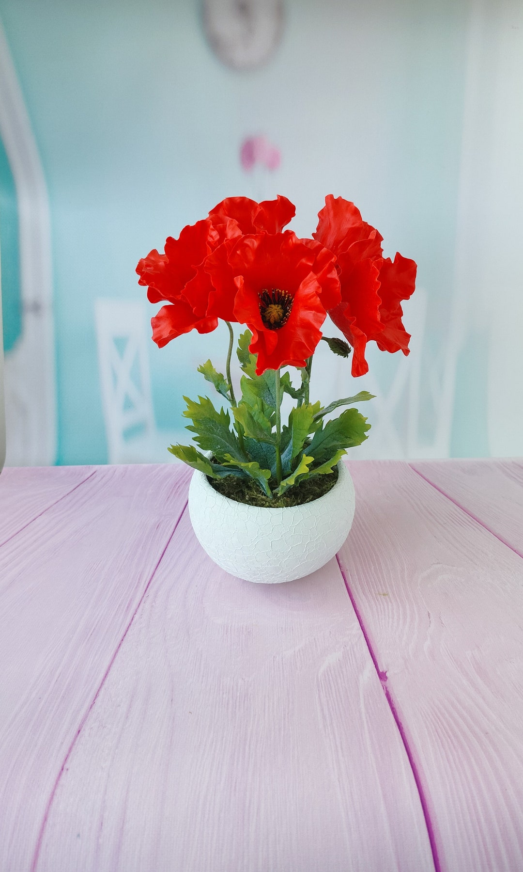 Handmade Cold Porcelain Poppy Centerpiece: Red Floral Arrangement - Etsy