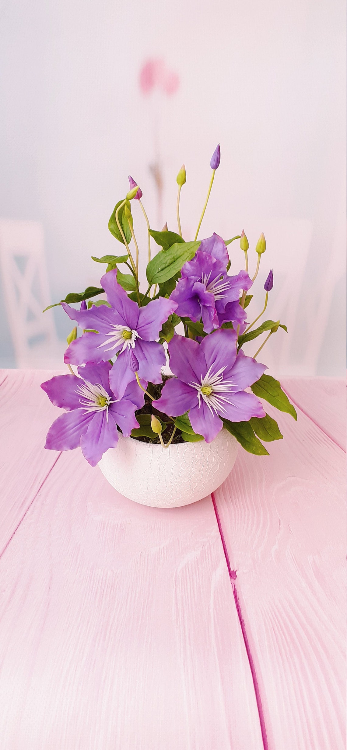 Clematis in the Pot Polymer Clay Flower-cold Porcelain Flower-realistic ...