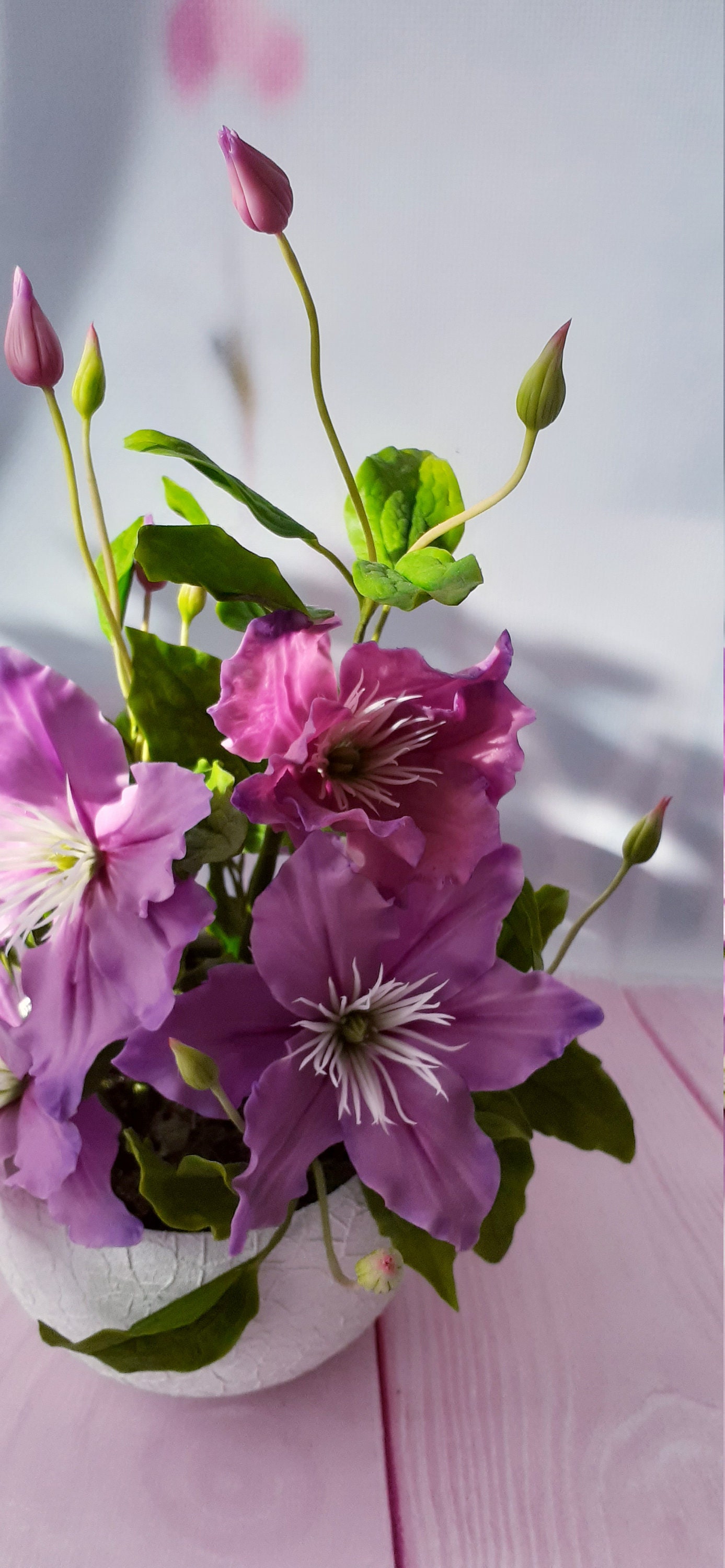 Clematis in the pot-Polymer clay flower-Cold porcelain | Etsy