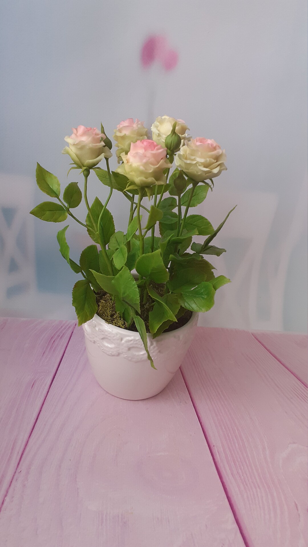 Handmade Rose in Pot Polymer Clay Flower,cold Porcelain,real Touch ...