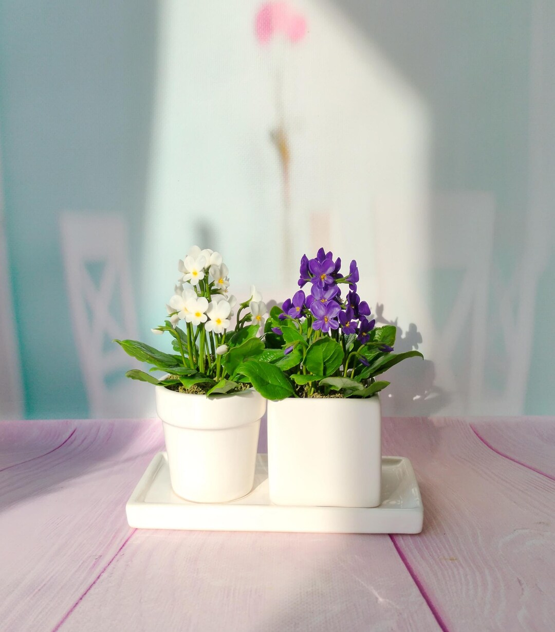 Composition Porcelain Flowers Wild Violet in the Pot,flower Arrangement ...