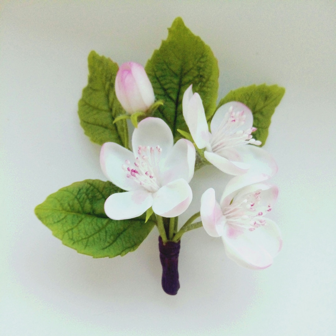 Apple Blossom Brooch Cold Porcelain-polymer Clay - Etsy