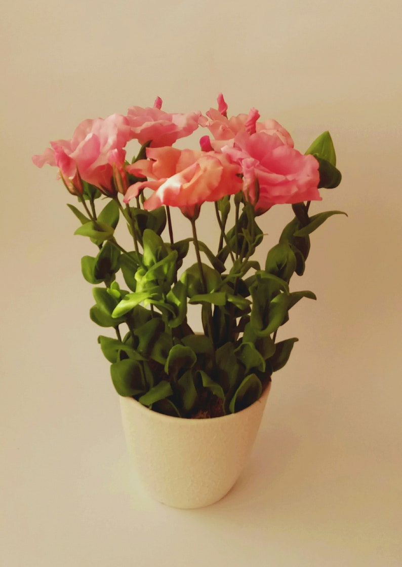 Eustoma in the pot-Polymer Clay Flowers-Artificial | Etsy