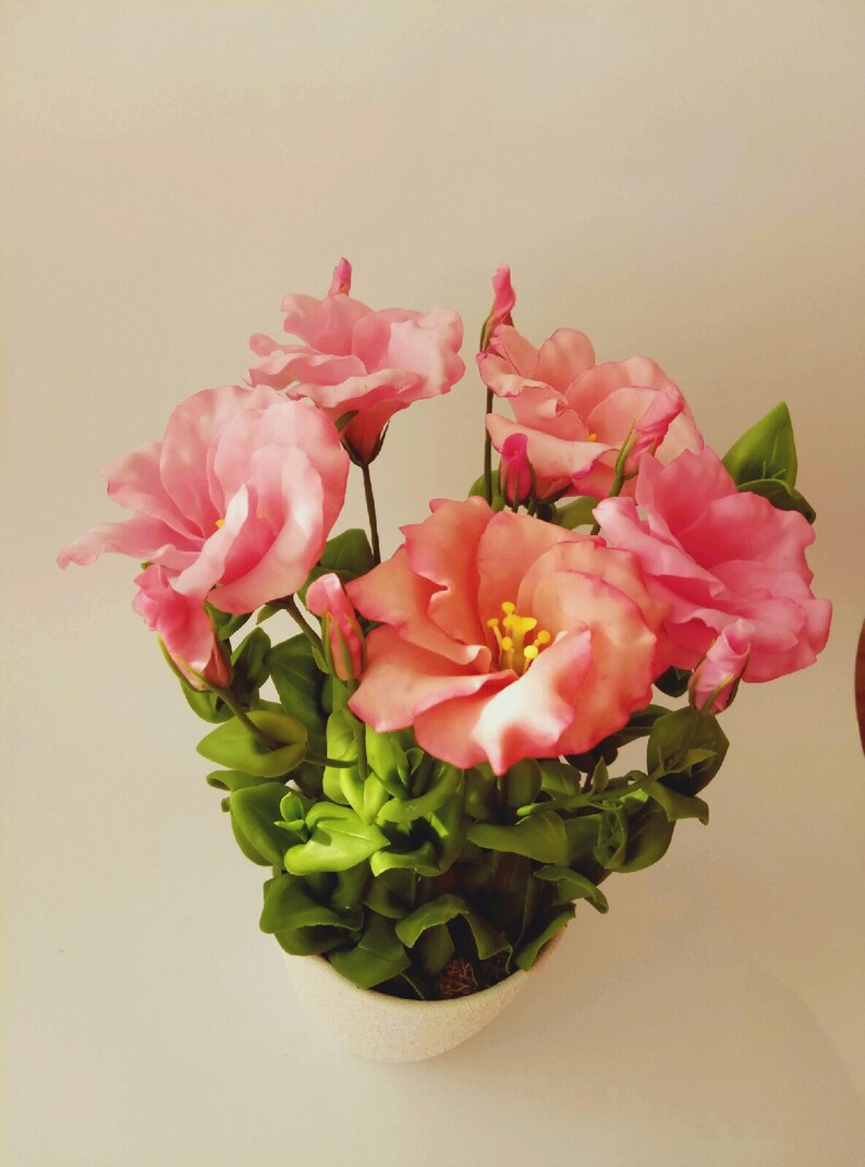 Eustoma in the pot-Polymer Clay Flowers-Artificial | Etsy