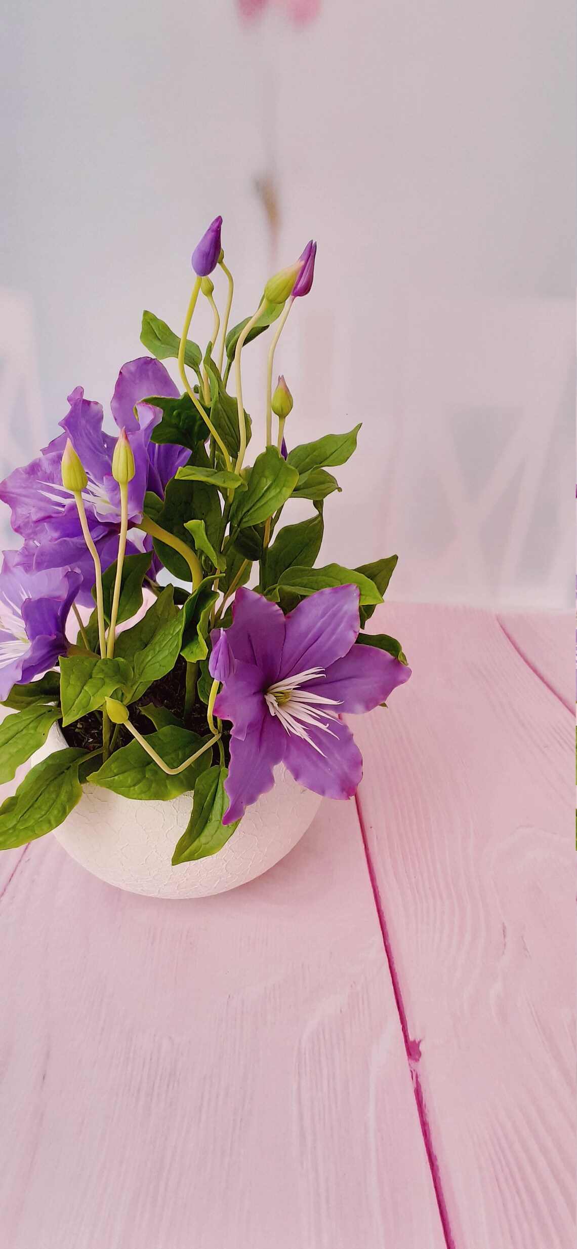 Clematis in the Pot Polymer Clay Flower-cold Porcelain Flower-realistic ...