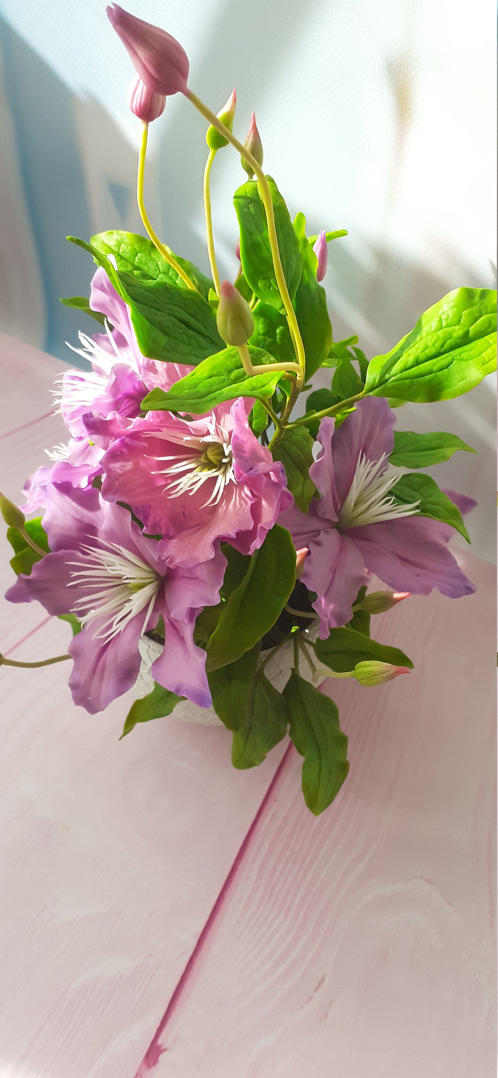 Clematis in the pot-Polymer clay flower-Cold porcelain | Etsy