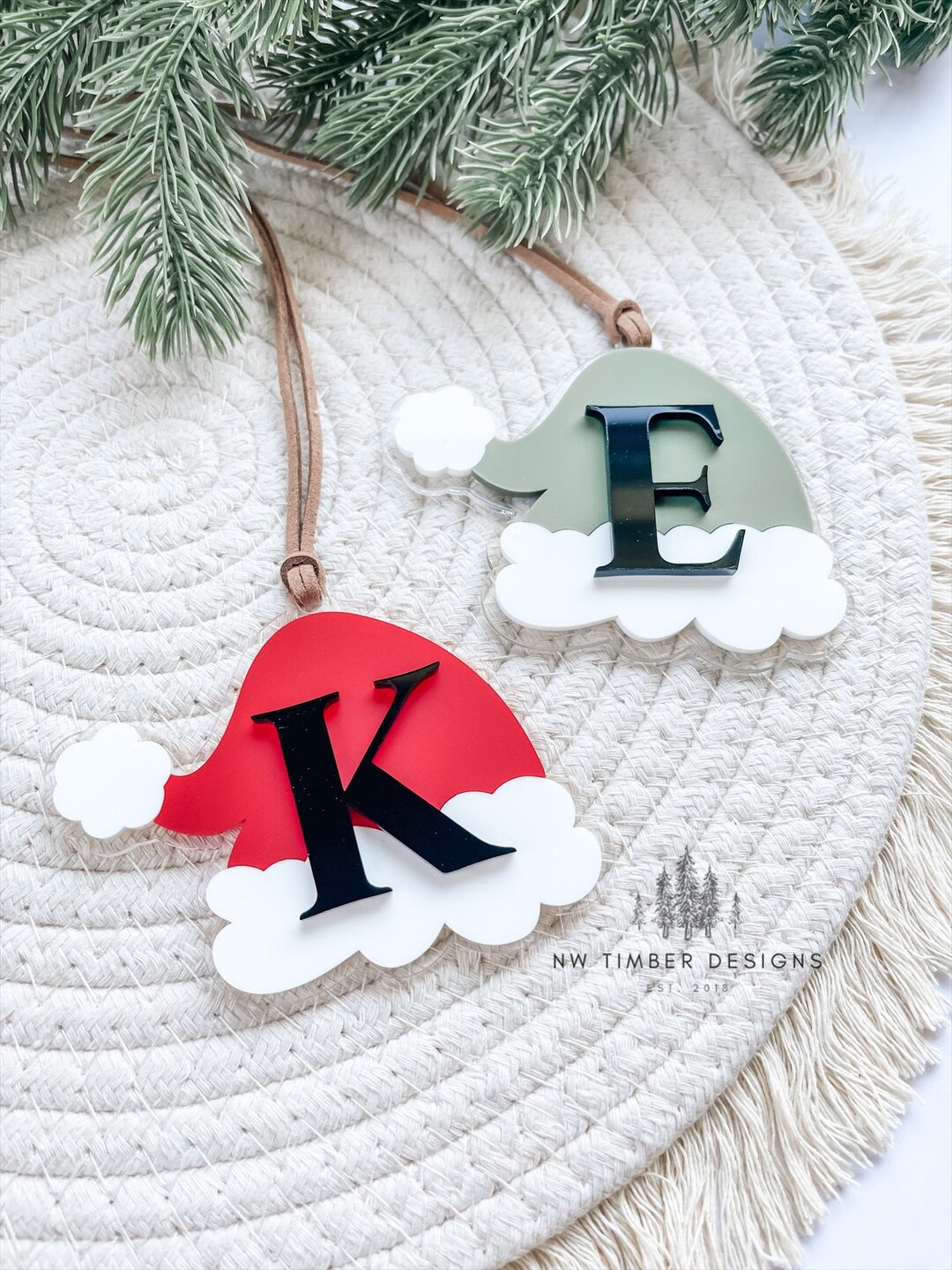 Santa Hat Stocking Tags, Personalized Santa Hat Ornaments - Etsy