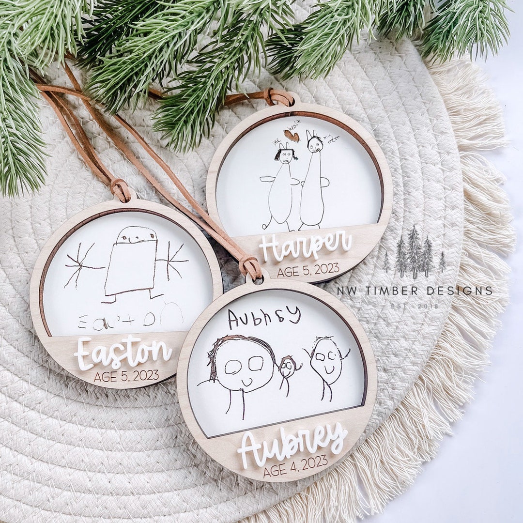 Personalized Child Drawing Ornament, Child Artwork Christmas Ornament ...
