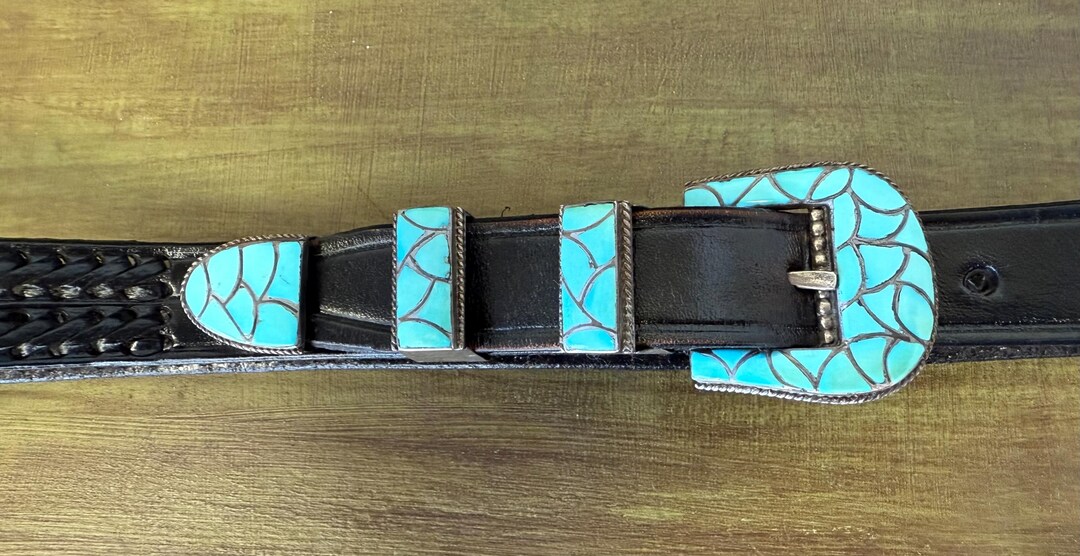 Vintage Signed ML Sterling Silver Turquoise Ranger Belt Buckle Native ...