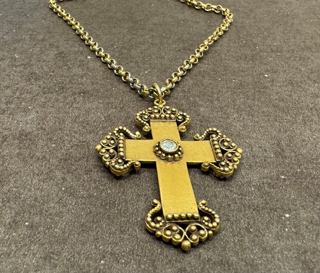 Vintage MMA Cross Pendant With Cubic Zirconia & 24” Inch Necklace ...