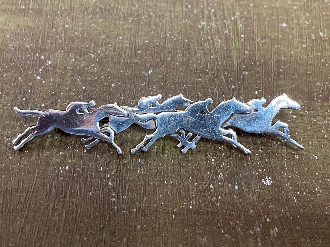 Vintage Sterling Silver Horse Racing Brooch/ Pin 2 1/2”inches Long ...