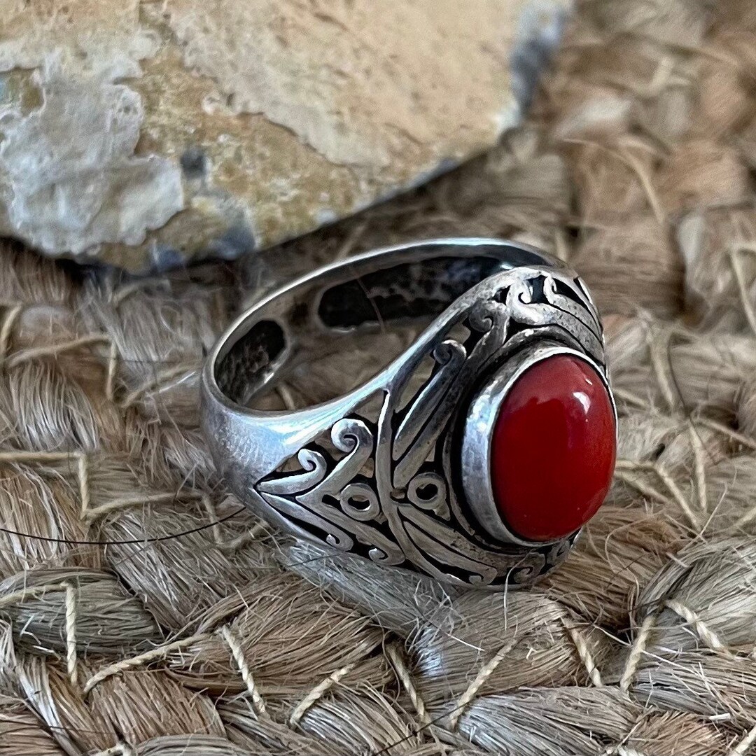 MG Sterling Silver Coral Cocktail Ring - Scroll Design, Size 8 - Etsy