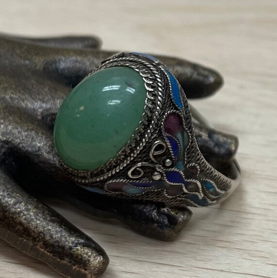 Vintage 1900s Chinese Jade & Enameled Ring 7 1/2 - Etsy