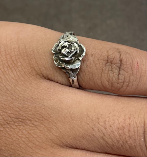 Rose flower sterling silver ring size 8.#2880T2.Free … - Gem