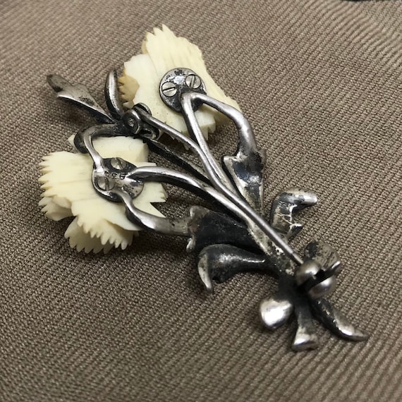 935” Silver Vintage flower brooch German Marcasite an… - Gem